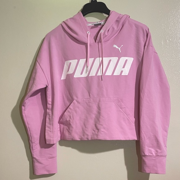 Puma | Sweaters | Puma Cropped Pullover Hoodie With Logo | Poshmark